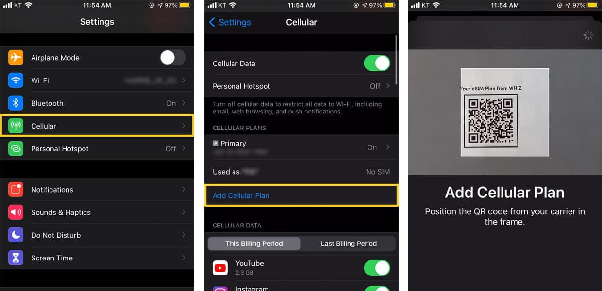 How can I install an eSIM plan by scanning? - WHIZ